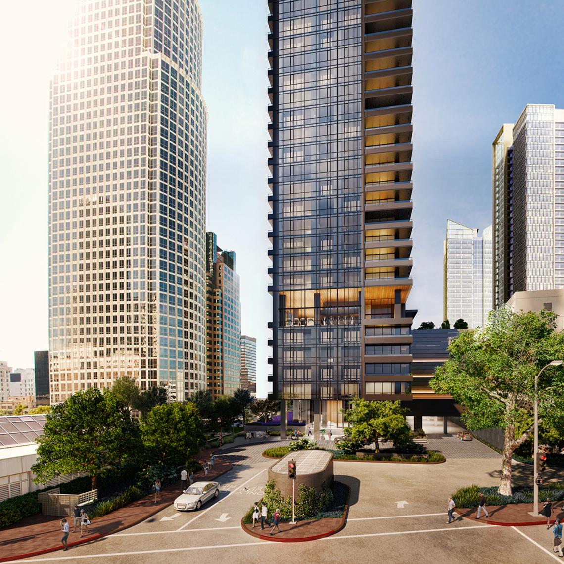 New apartment tower rises next to DTLA's Figat7th mall | Urbanize LA